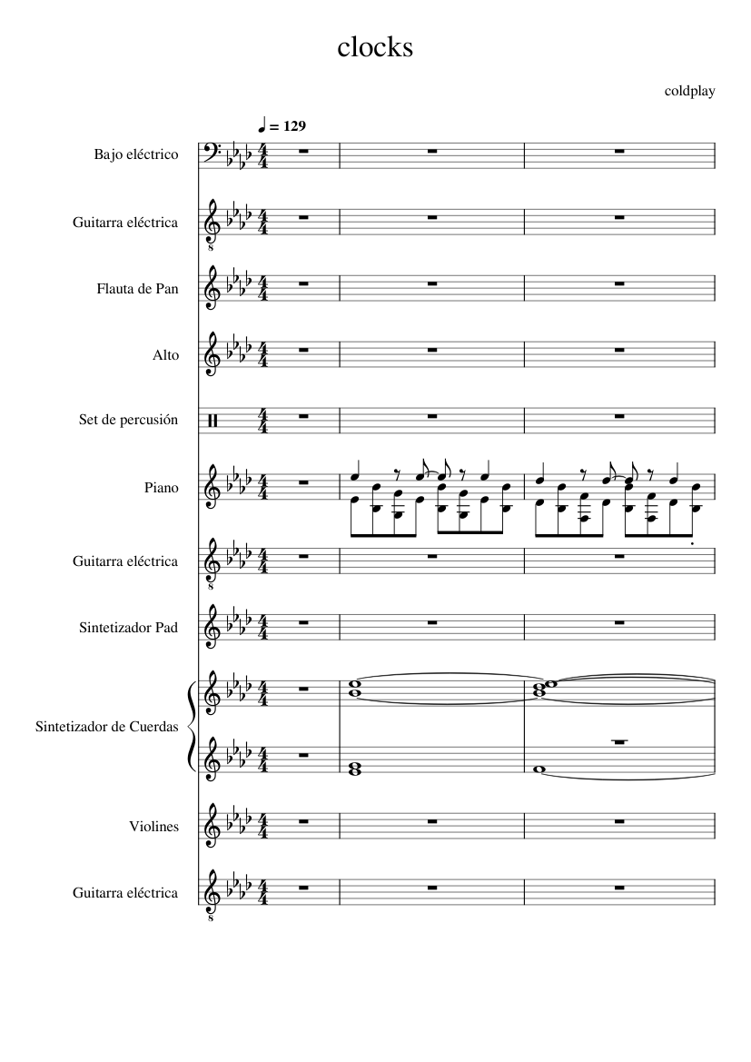 Coldplay - Clocks(1) Sheet music for Piano, Alto, Guitar, Bass guitar & more instruments (Mixed ...