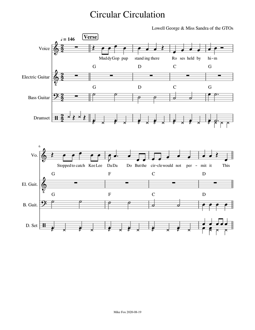 Circular Circulation Sheet music for Vocals, Guitar, Bass guitar, Drum ...