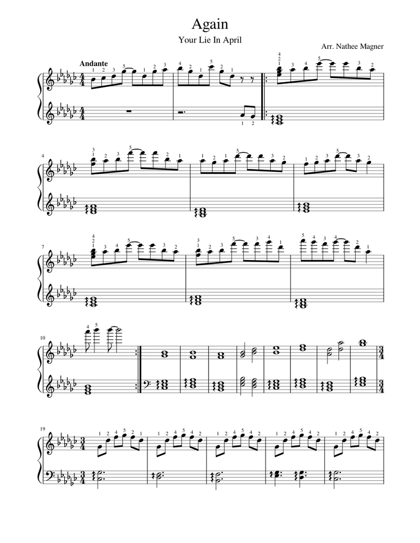 Again Sheet music for Piano (Solo) Easy | Musescore.com