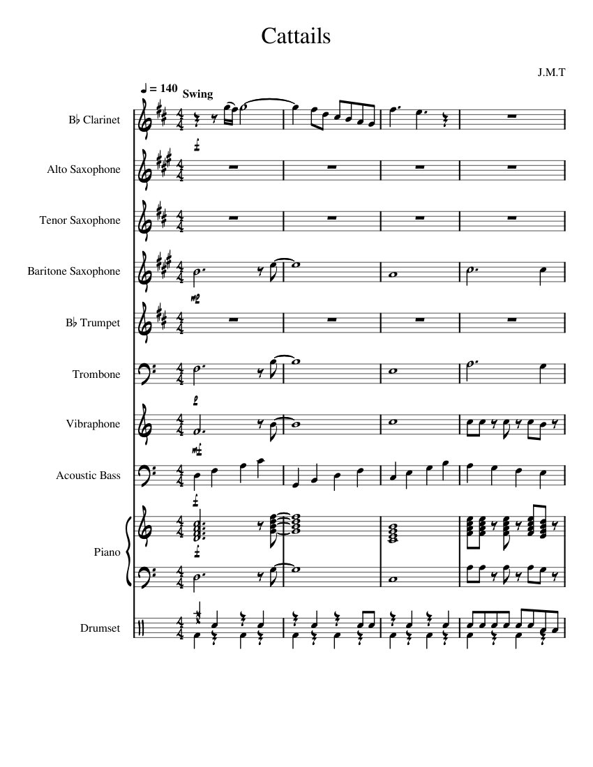 Cattails Sheet music for Piano, Trombone, Clarinet in b-flat, Saxophone ...
