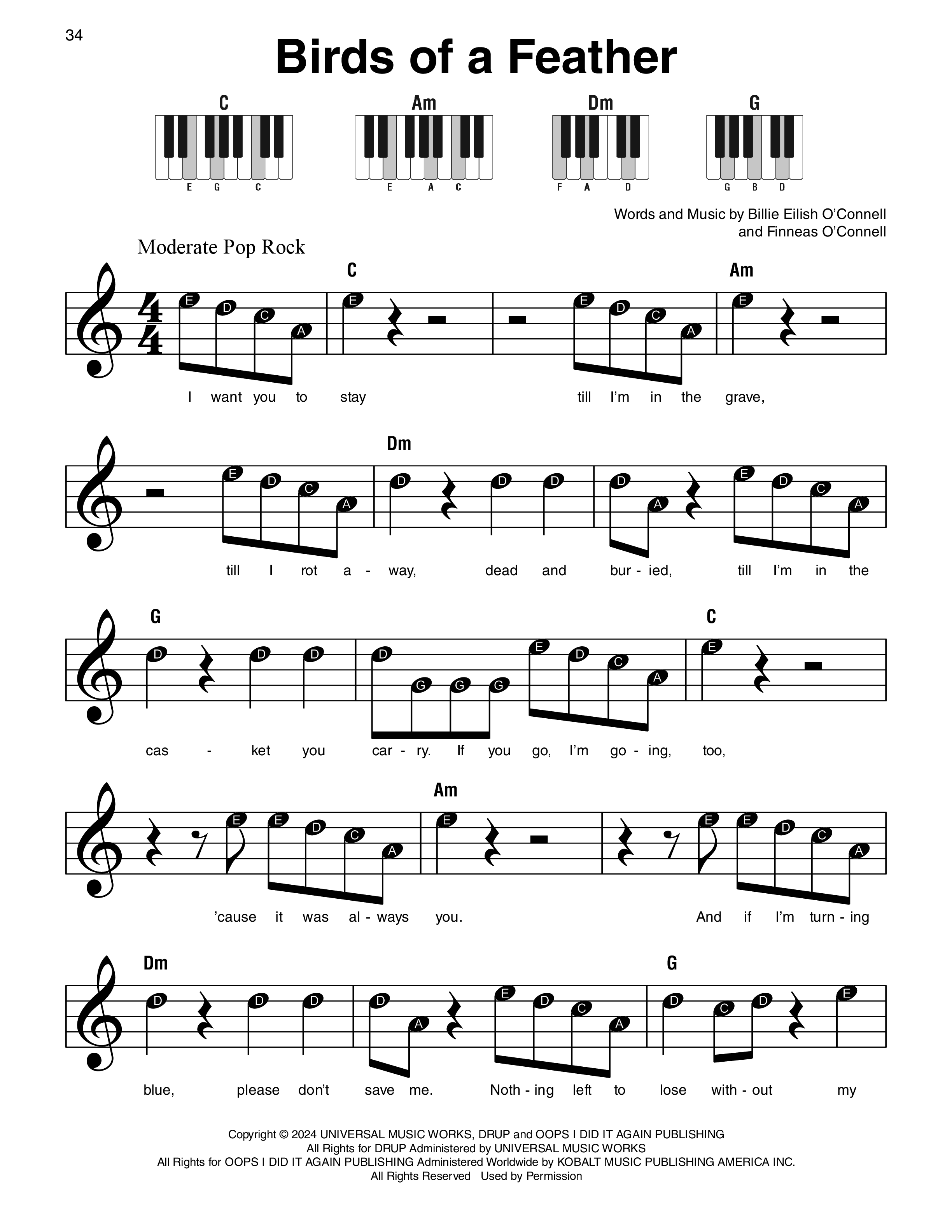 Play Official version of BIRDS OF A FEATHER Sheet Music by Billie ...