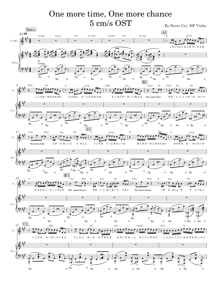 One More Time, One More Chance – Masayoshi Yamazaki Sheet Music with ...
