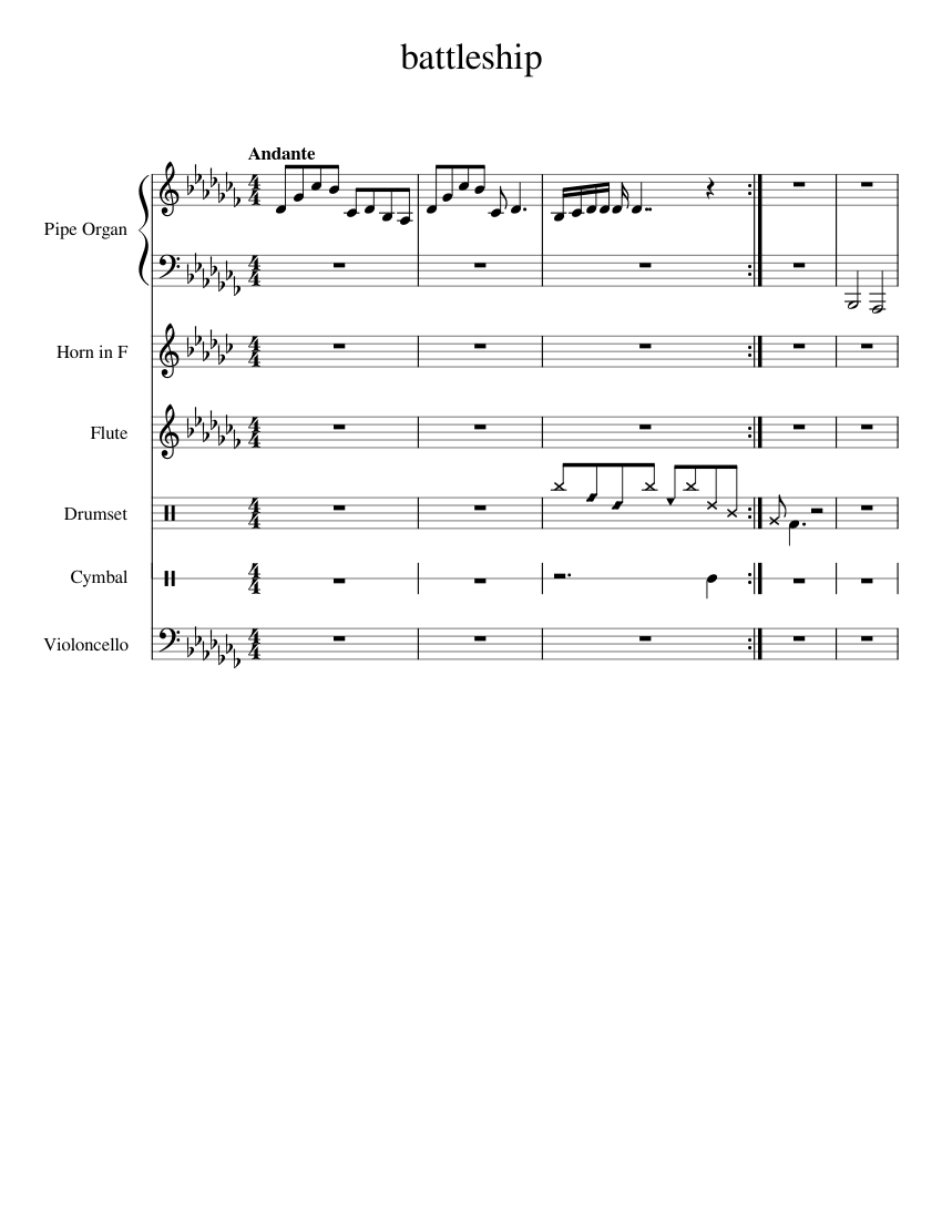 battleship Sheet music for Organ, Flute, French horn, Crash & more ...