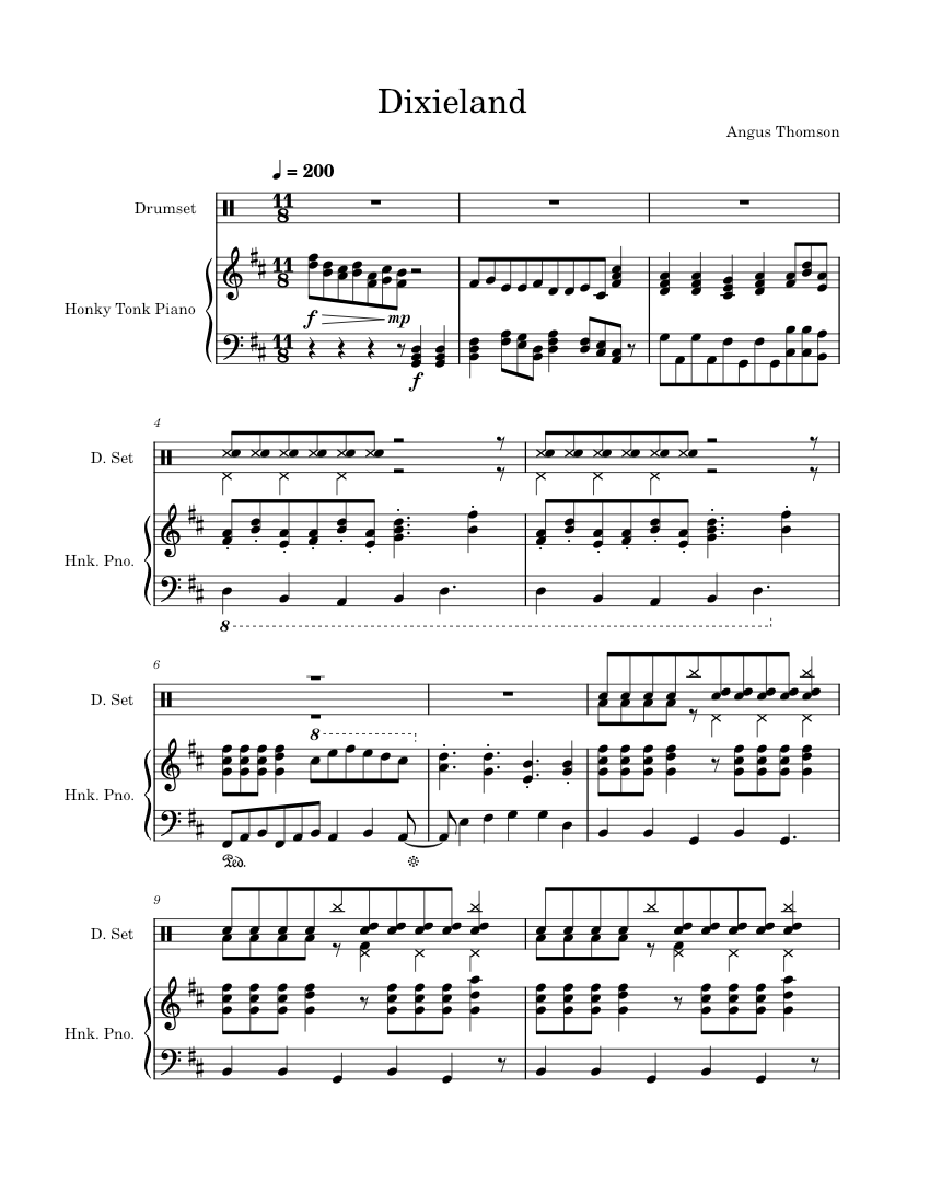 Dixieland Sheet music for Piano, Drum group (Mixed Duet) | Musescore.com