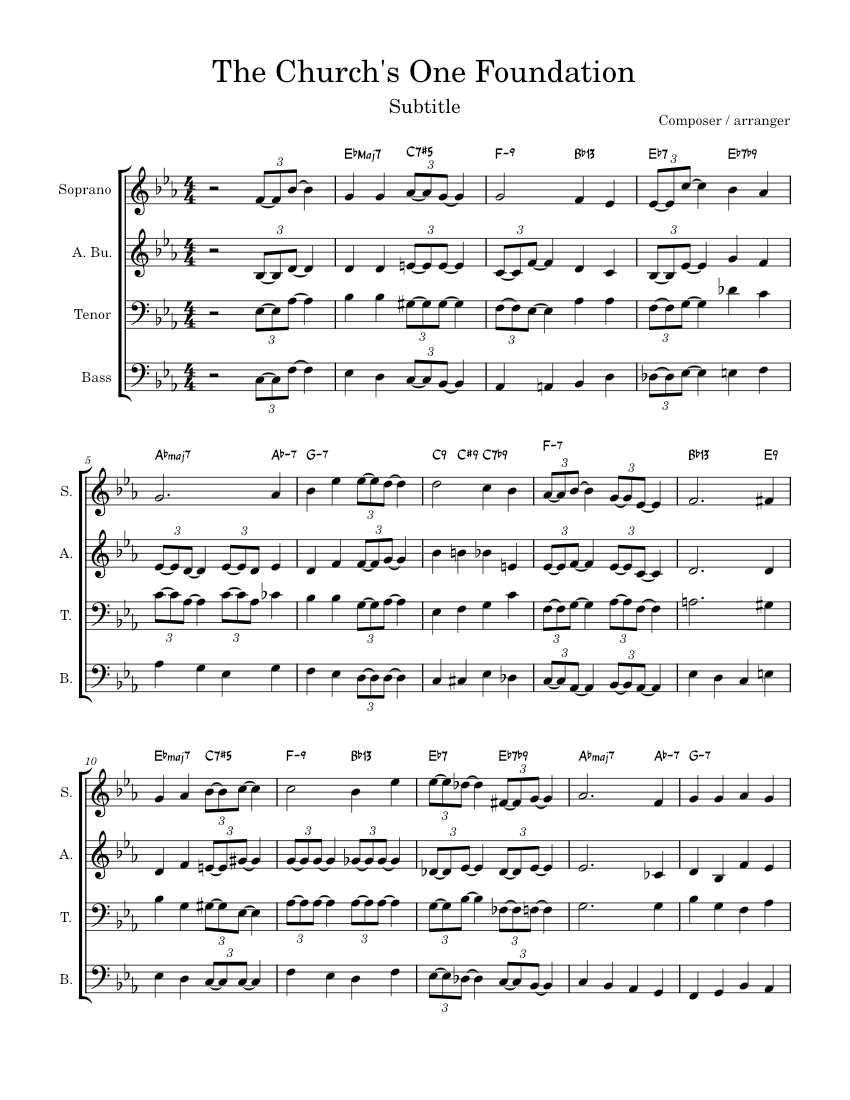 The Church's One Foundation-choirparts Sheet music for Bass guitar ...