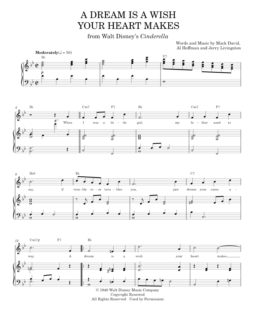 Play Official version of A Dream Is A Wish Your Heart Makes Sheet Music ...