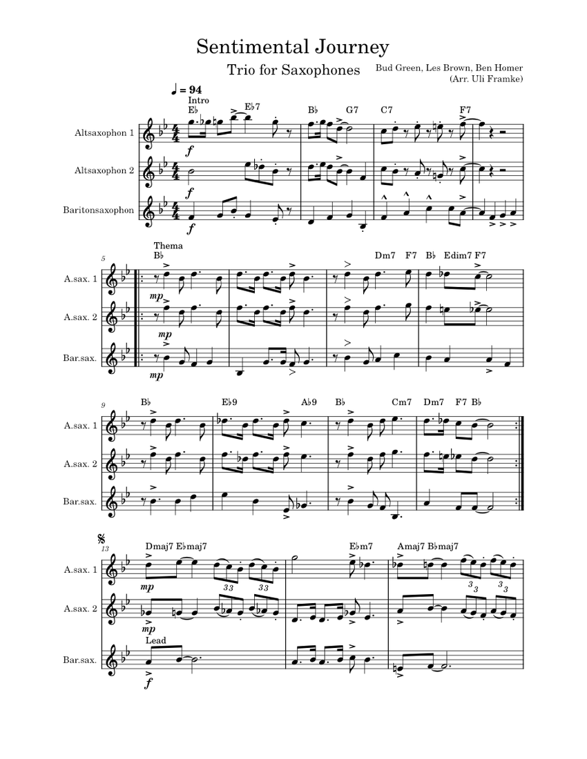 Sentimental Journey – Ben Homer Sentimental Journey in Bb Sheet music ...