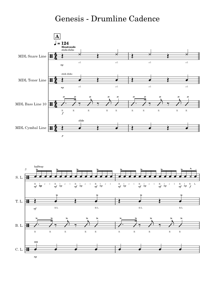 Genesis - Drumline Cadence Sheet music for Snare drum, Crash, Tenor ...