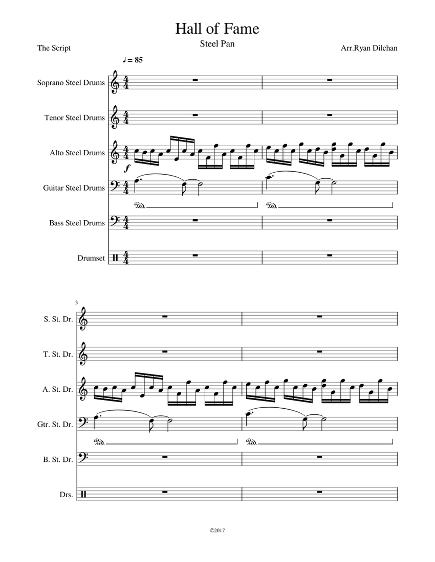 Hall of Fame The Script Sheet music for Drum group, Steel drums (Mixed ...