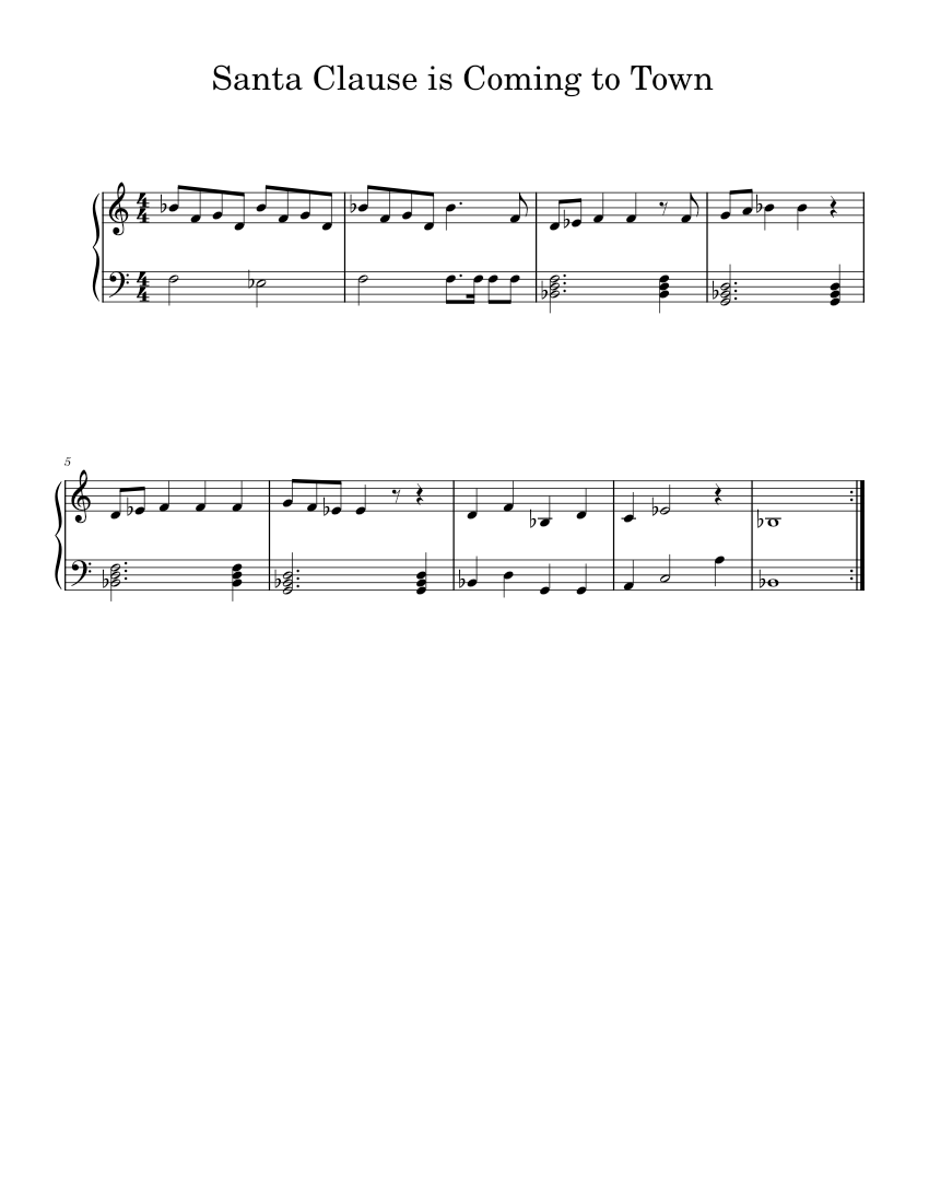 Santa Claus is Coming to Town Sheet Music for Piano (Solo) easy ...
