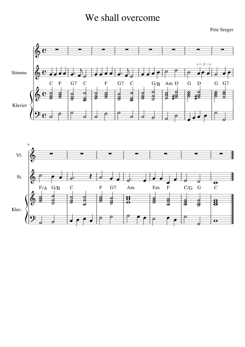 We shall overcome Sheet music for Piano, Vocals, Violin (Mixed Trio ...