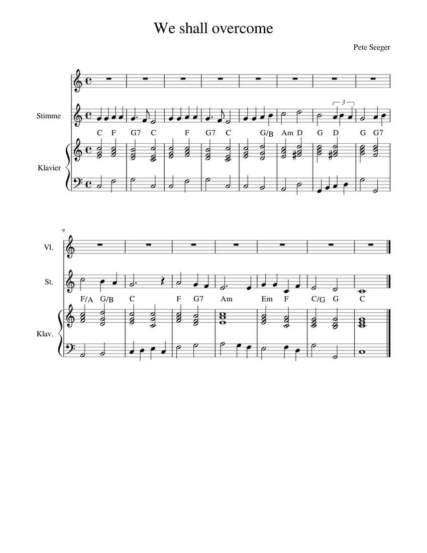 We shall overcome Sheet music for Piano, Vocals, Violin (Mixed Trio ...