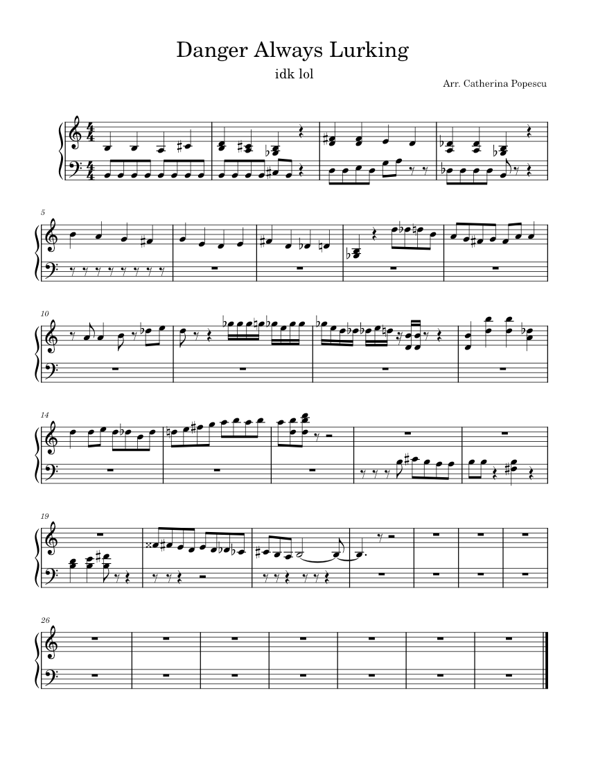 danger always lurking Sheet music for Piano (Solo) Easy | Musescore.com