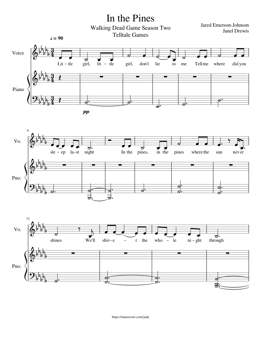 In the Pines Sheet Music for Piano, Vocals (Piano-Voice) | MuseScore.com