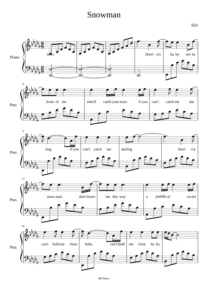Snowman – Sia Snowman Sheet music for Piano (Solo) | Musescore.com