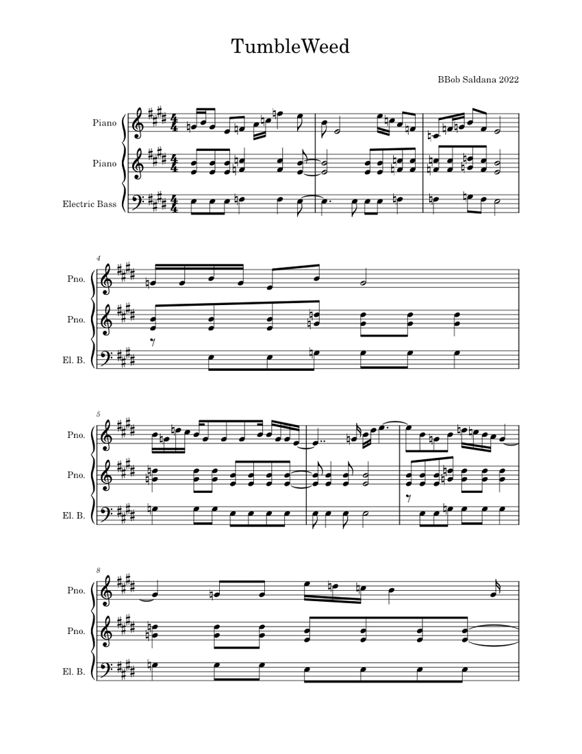 Tumbleweed Sheet music for Piano, Bass guitar (Mixed Trio) | Musescore.com