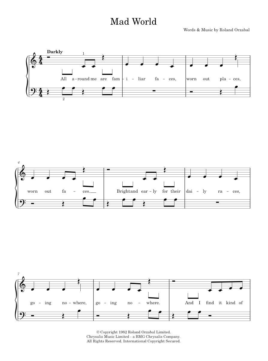mad world Sheet music for Piano by Gary Jules Official | MuseScore.com