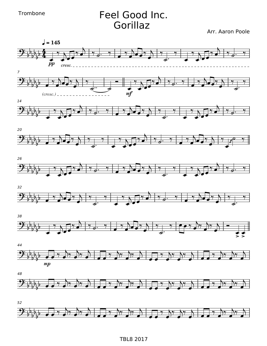 Feel Good Inc. - Gorillaz Sheet Music for Trombone (Solo) | MuseScore.com