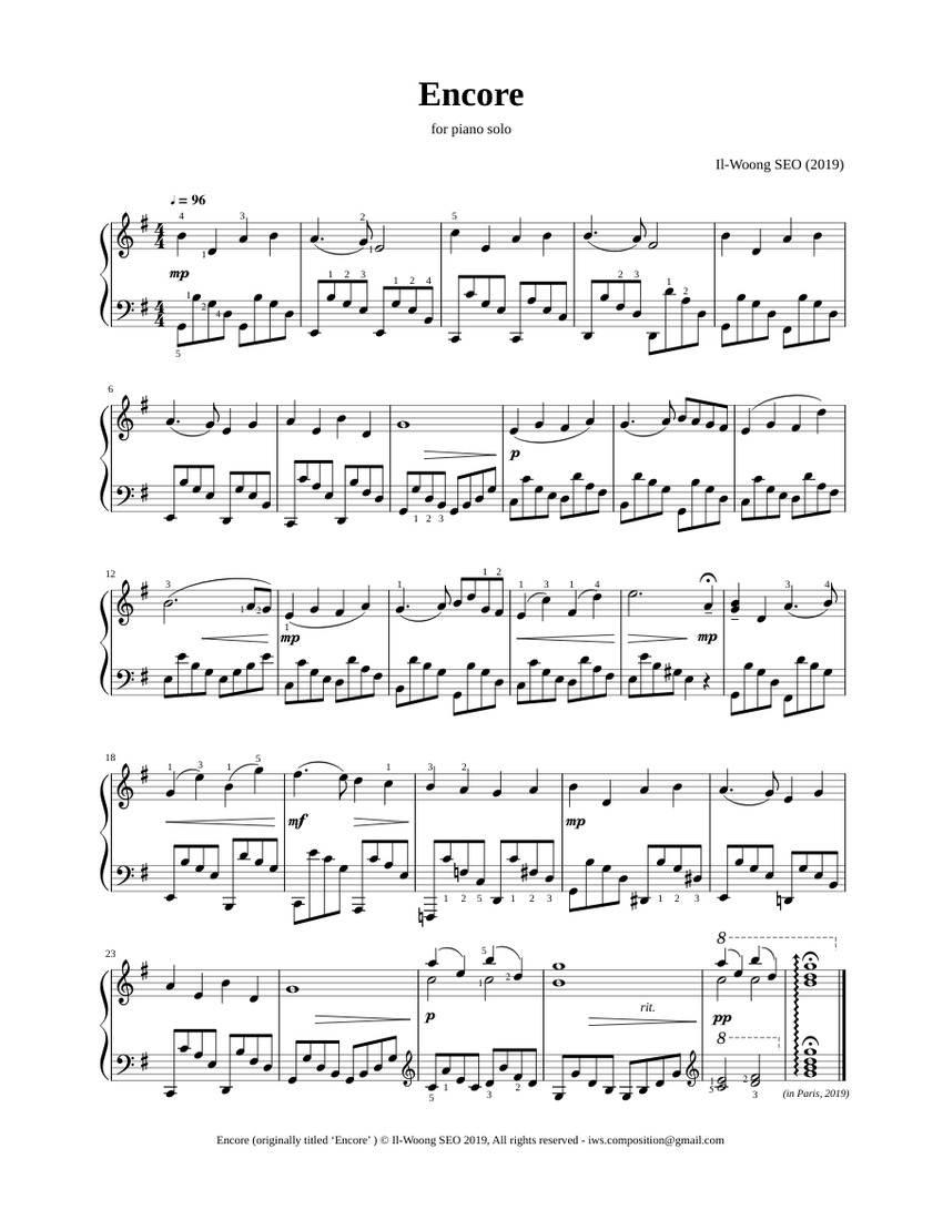 Encore Sheet music for Piano (Solo) Easy | Musescore.com