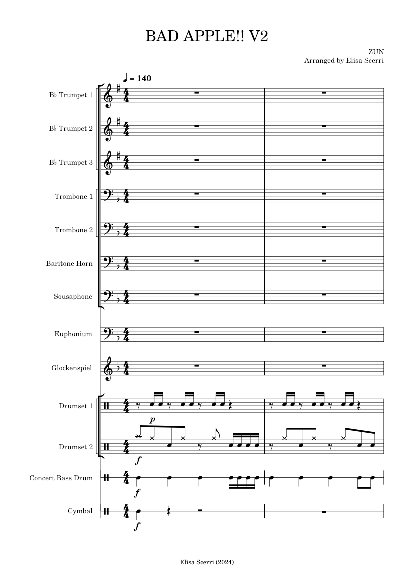 Bad Apple!! – ZUN Sheet music for Trombone, Euphonium, Trumpet in b ...