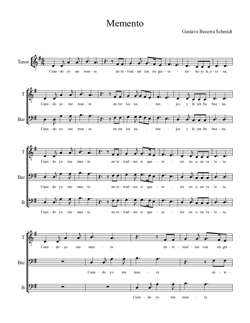 Memento Sheet music for Piano, Tenor (Mixed Trio) | Download and print ...