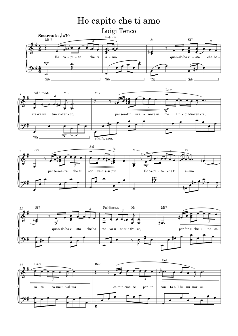 Ho capito che ti amo – Luigi Tenco Sheet music for Piano (Solo ...