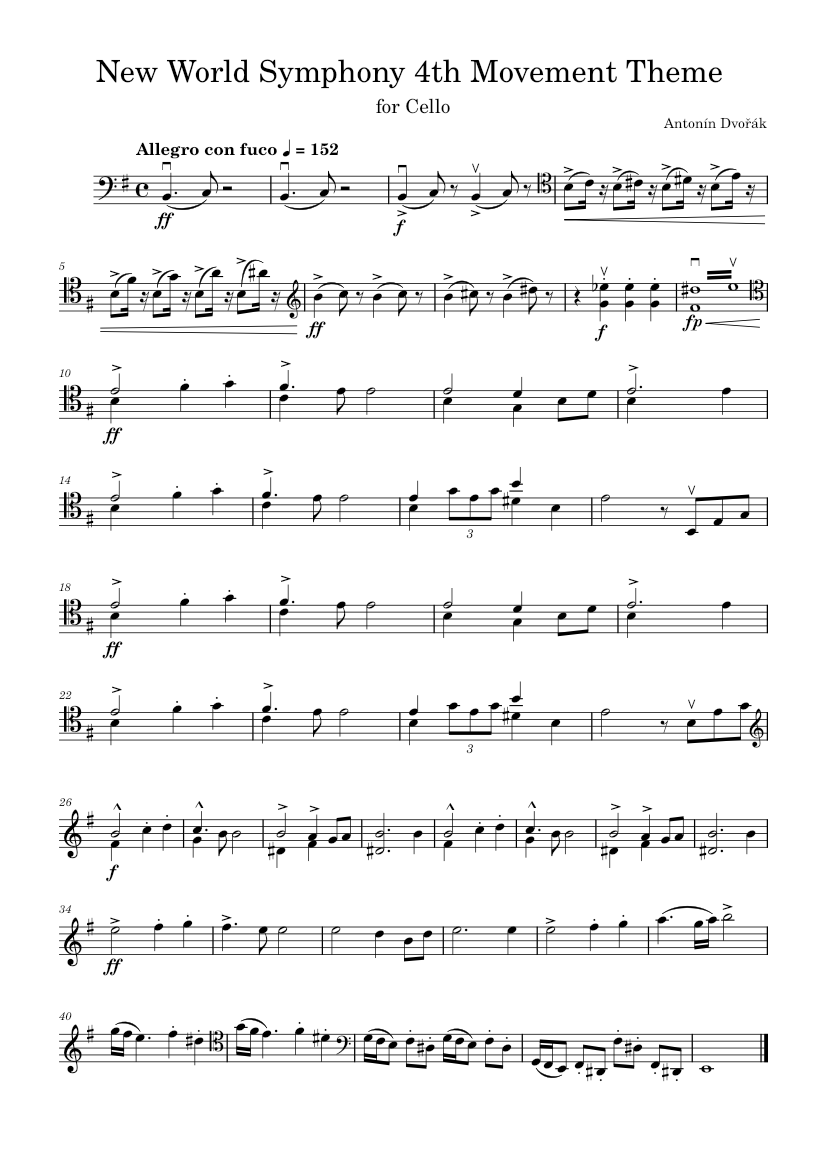 New World Symphony - Antonín Dvořák - 4th Movement Theme Cello Sheet ...
