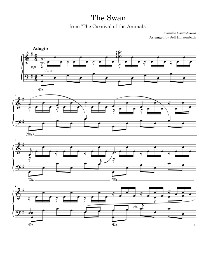 The Swan, from 'The Carnival of the Animals' – Camille Saint-Saëns Sheet music for Piano (Solo ...