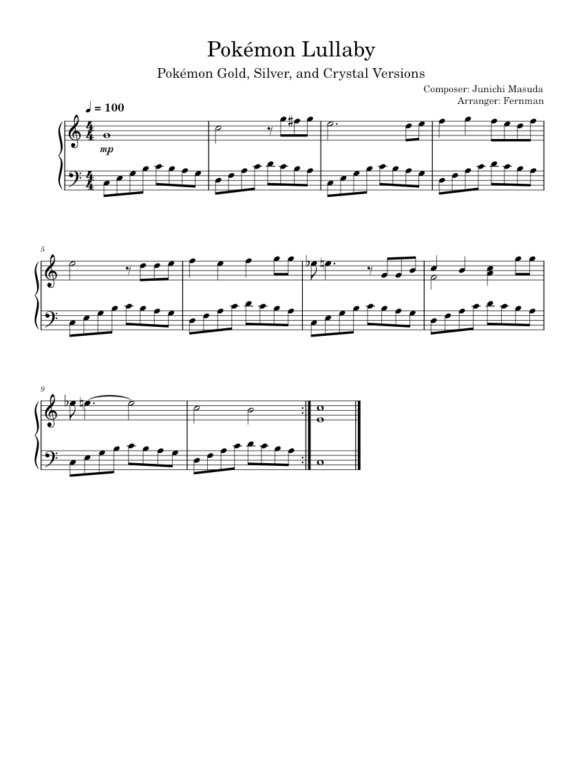 Pokemon Lullaby - Pokemon GSC – Junichi Masuda Gold, Silver, Crystal ...