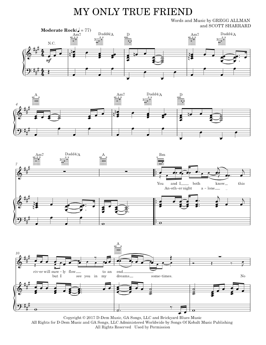Play Official version of My only true friend sheet music by Gregg ...