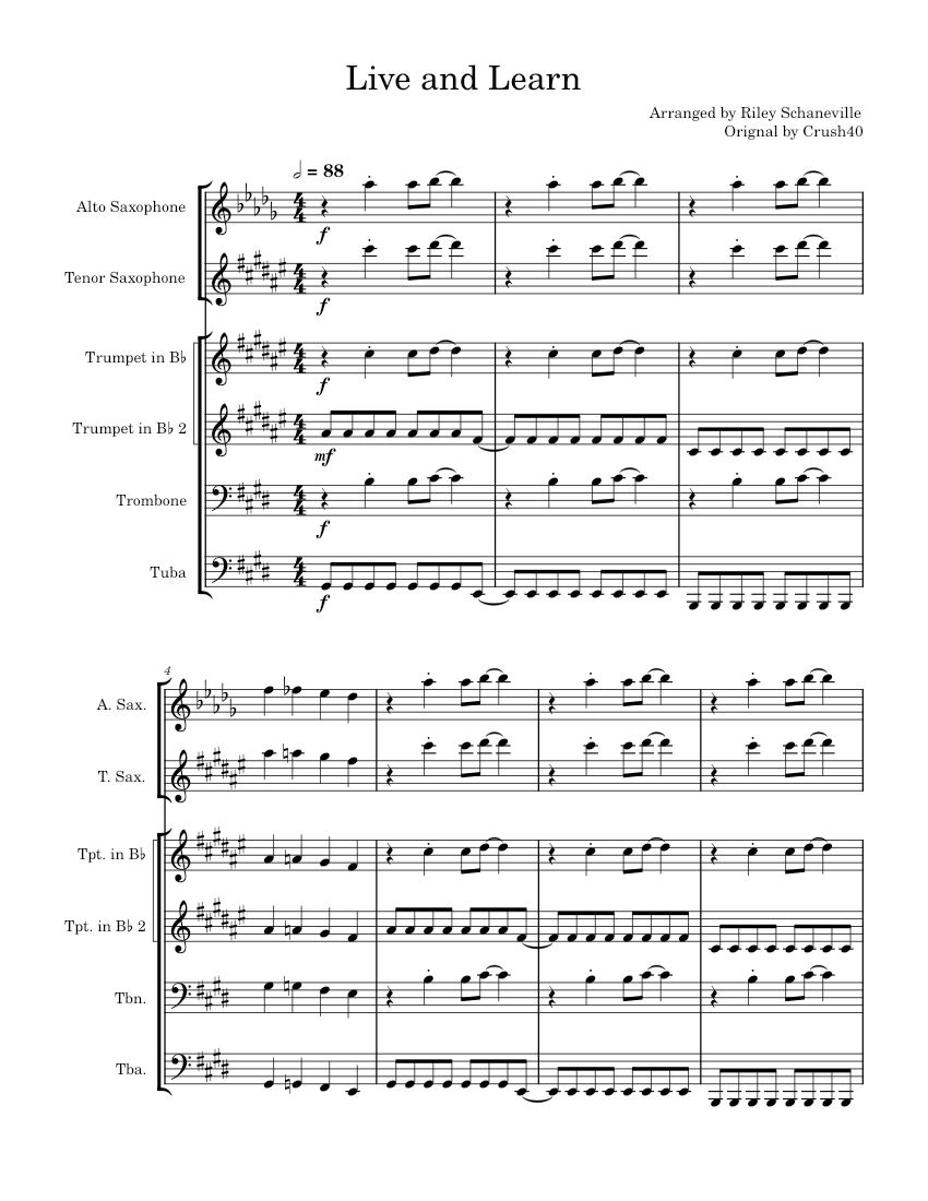 Live & Learn Sheet Music for Trombone, Tuba, Saxophone alto, Saxophone ...