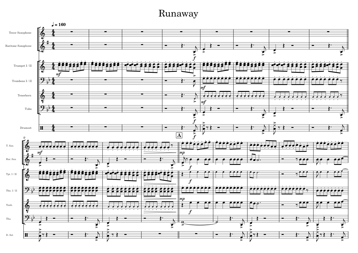 Runaway - Bon Jovi Sheet music for Trombone, Tuba, Saxophone tenor ...