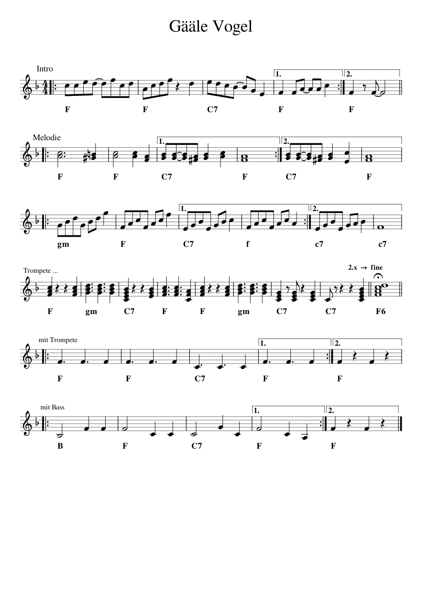 Gääle Vogel / Yellow Bird Sheet music for Piano (Solo) Easy | Musescore.com