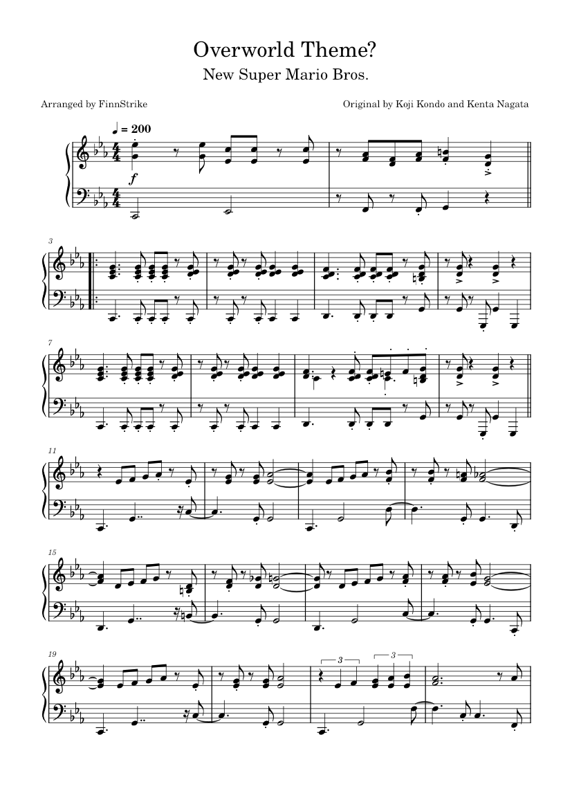 Overworld Theme? (Piano Version) - New Super Mario Bros. Sheet music ...