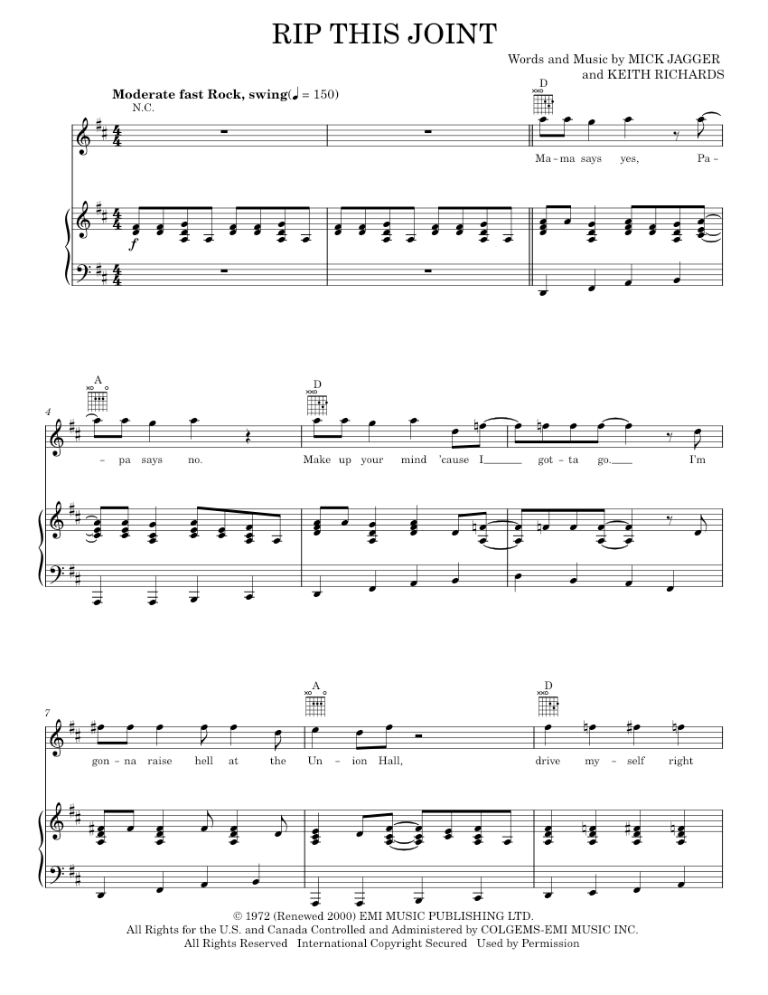 rip this joint Sheet music for Piano, Vocals by The Rolling Stones ...