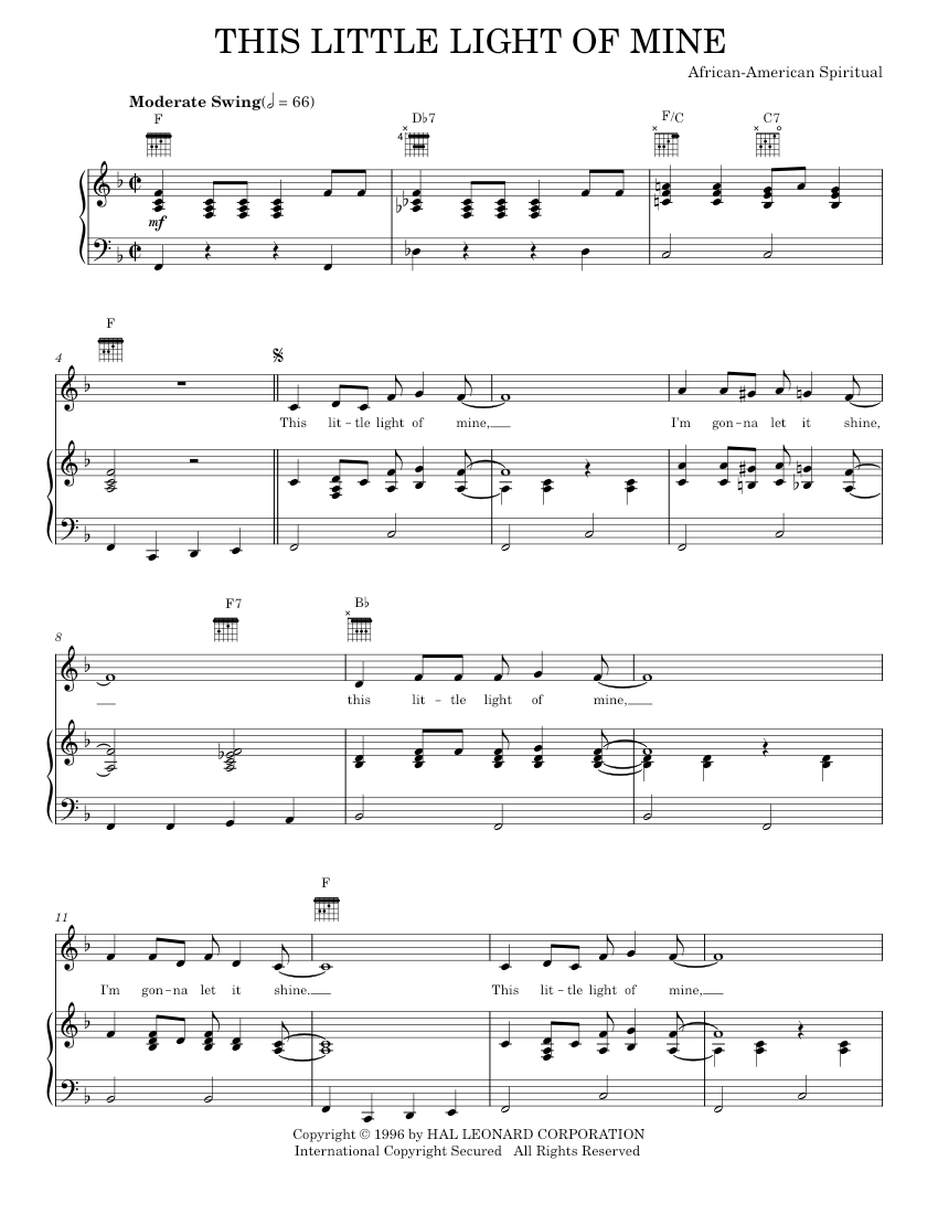 This Little Light Of Mine Sheet music for Piano, Vocals by African ...