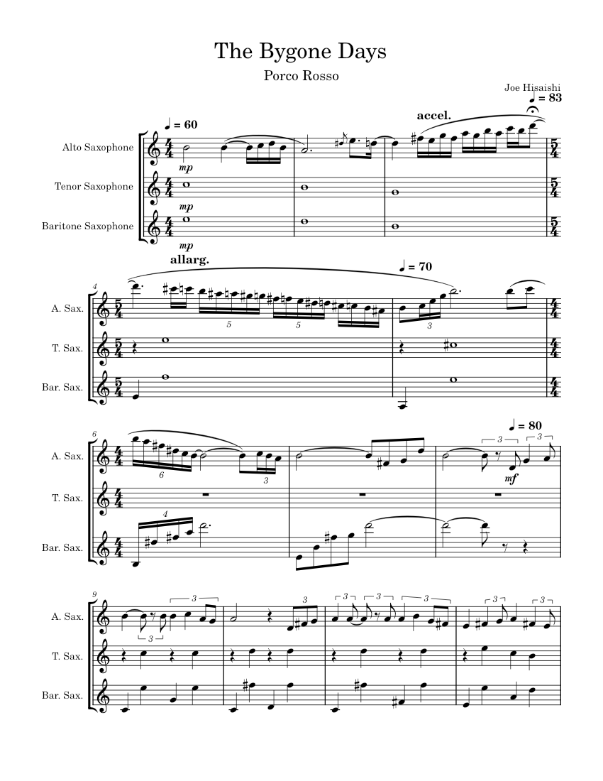 The Bygone Days - Joe Hisaishi Sheet music for Saxophone alto ...