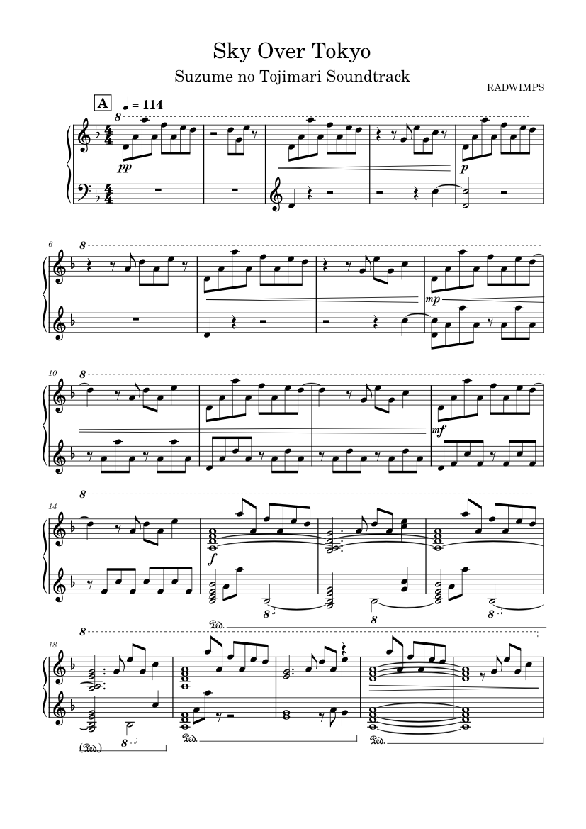 Sky over Tokyo - Suzume no Tojimari OST – RADWIMPS Sheet music for Piano (Solo) | Musescore.com
