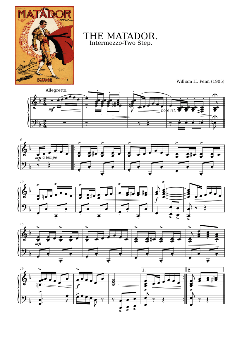 The Matador by William H. Penn (1905) Sheet music for Piano (Solo ...