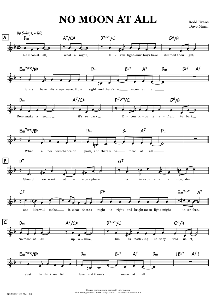 No Moon At All [lead sheet] Sheet Music with Chords for Piano (Solo ...