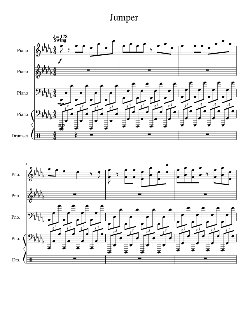 Jumper - Piano Arrangement Sheet music for Piano, Drum group (Mixed ...