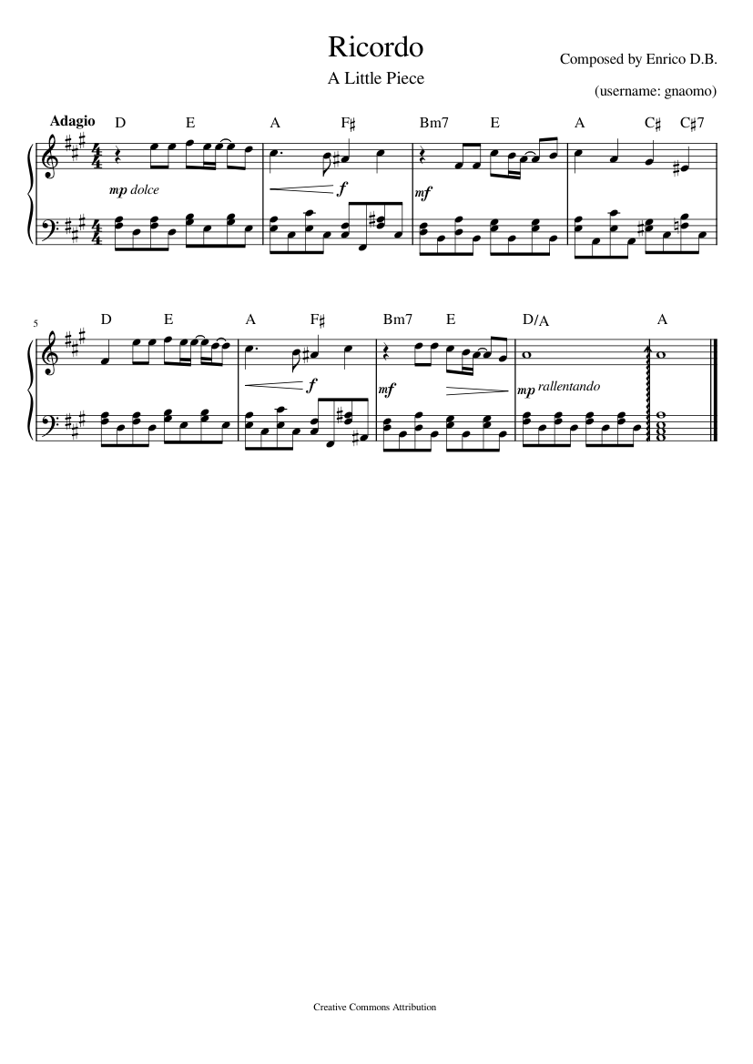 Ricordo Sheet music for Piano (Solo) Easy | Musescore.com