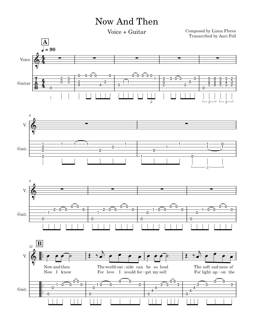 Now And Then Sheet Music and Tab for Guitar, Voice (other) (Mixed Duet ...