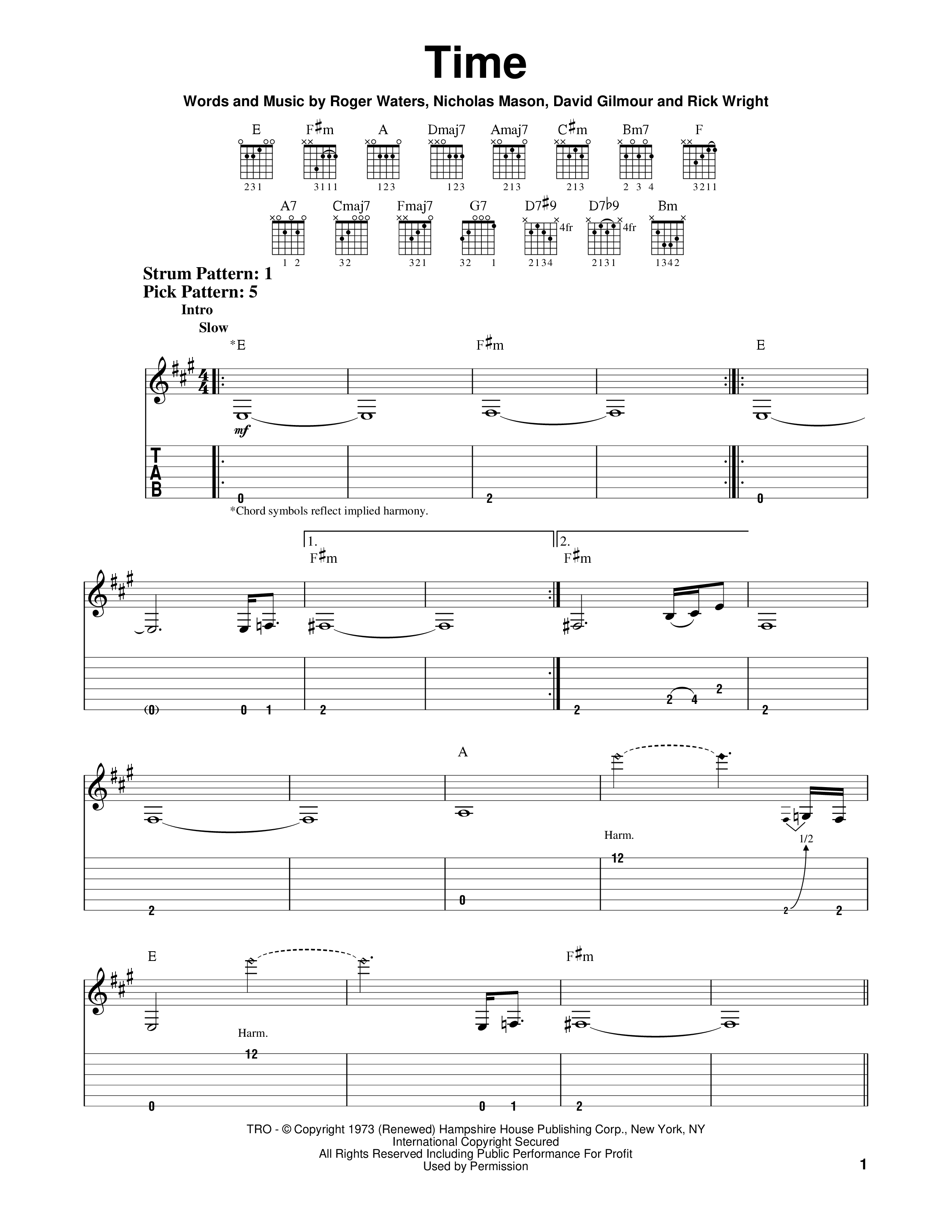 Play Official version of Time sheet music by Pink Floyd for Guitar ...