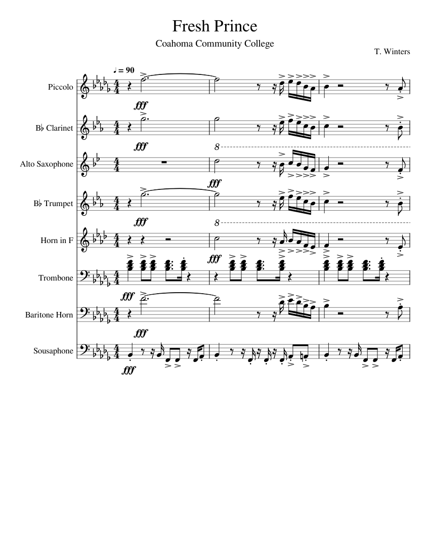 Fresh Prince Sheet music for Trombone, Flute piccolo, Clarinet in b ...