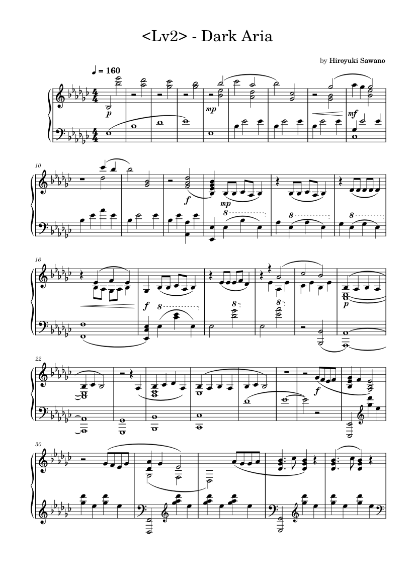 DARK ARIA ＜LV2＞ – Hiroyuki Sawano Sheet Music for Piano (Solo ...