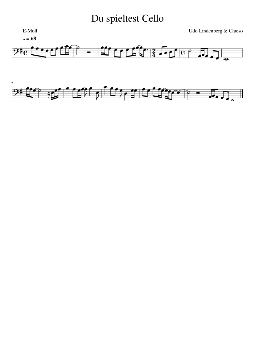Du spieltest Cello Sheet Music for Piano (Solo) Easy | MuseScore.com