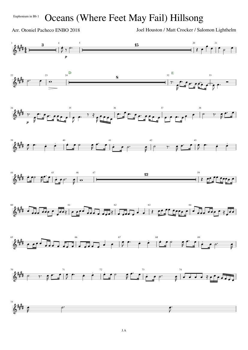 Oceans Where Feet May Fail Hillsong Sheet Music for Piano (Solo) Easy ...