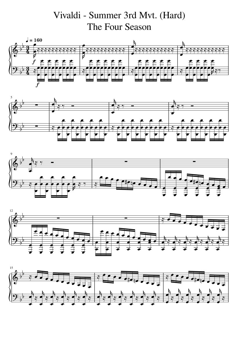 The Four Seasons - Summer – Antonio Vivaldi Sheet Music for Piano (Solo) | MuseScore.com