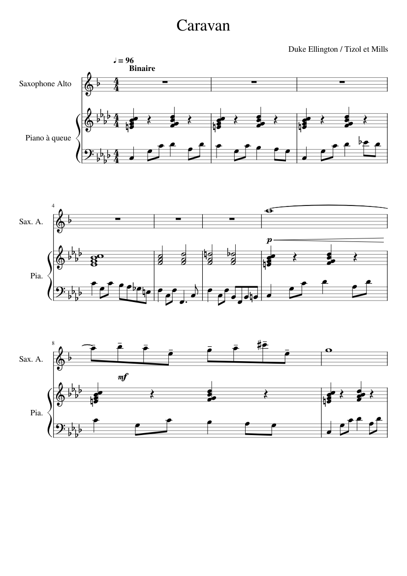 Caravan Sheet Music for Piano, Saxophone alto (Solo) | MuseScore.com